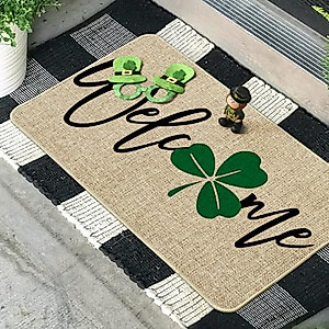 Artoid Mode Shamrock Welcome Doormat, Seasonal Holiday St. Patrick's Day Low-Profile Yard Floor Switch Mat for Indoor Outdoor 17 x 29 Inch