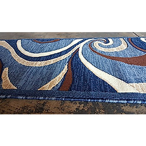 Modern Runner Contemporary Area Rug Blue Brown Carpet King Design 144 (2 Feet X 7 Feet 3 Inch)