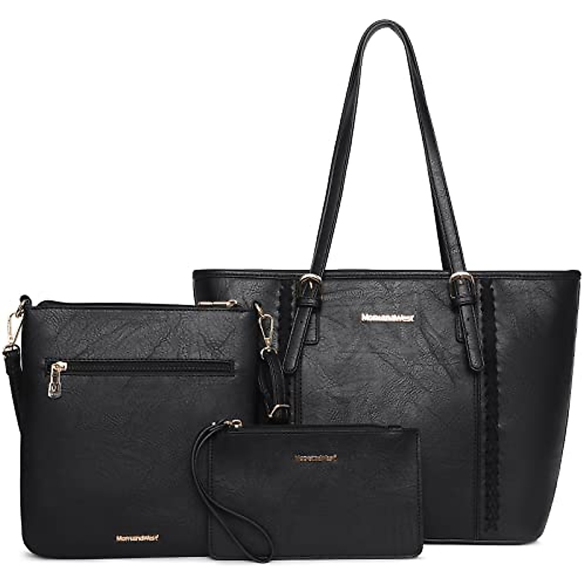 Montana West 3 PCS Tote Bag Set Purse Large Shoulder Bag Concealed Carry Purses and Handbags for Women Top Handle Shoulder Satchel Hobo Bags, Black