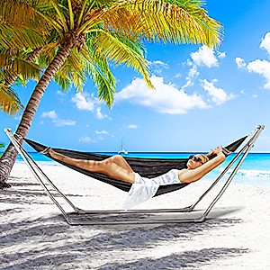 Tranquillo 450lb Capacity Hammock with Stand Included Instant Set Up Foldable Portable Hammock Bed with Spreader Bar, Indoor & Outdoor, Black