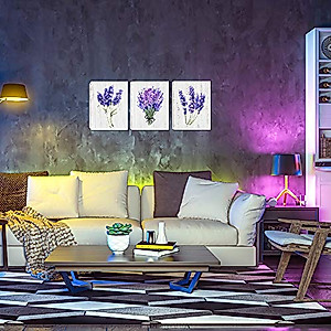 gold mi Flowers Home Decorations Purple Lavender Flower Artwork for Living Room Office Bathroom Wall Decor Floral Grey Wood Grain Rustic Posters and Prints Frame to Hang 12*16inch