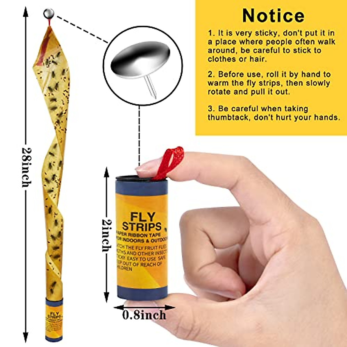 40 Pack Fly Strips Indoor Sticky Hanging, Fly Paper Strips Indoor Hanging, Fruit Fly Traps for Indoors/Outdoors, Fly Trap Fly Catcher Gnat Traps for House Fruit Flies