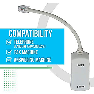 InstallerParts DSL Modem Phone Filter - for Interference Elimination and Static Noise Blocker | for Answering Machine, Fax Machine, Telephones Landline Cordless | 2 Pack, White DSL Phone Filter