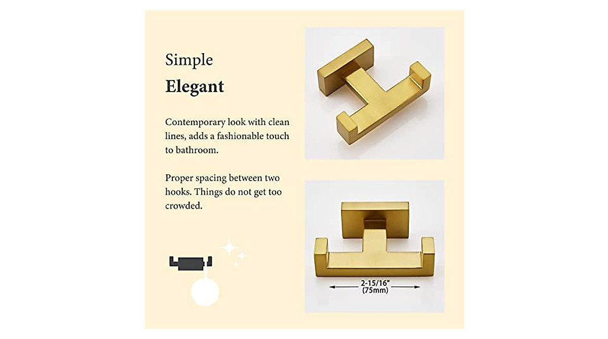 Suyar Double Towel Hook Brushed Gold - Elegant Wall Mount Organizer