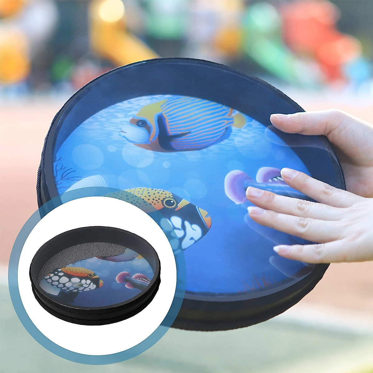 Bstinay 10Inch Ocean Drum Hand Percussion with Hardwood Shell Ocean Sound Drum Musical Instrument for Home School