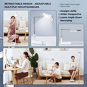 beyonday Foldable Phone Holder for Recording, Selfie Stand with Rechargeable LED Light&Wireless Remote Control 360° Rotatable Retractable Phone Stand for Video Recording/Live Streaming/Online Teaching