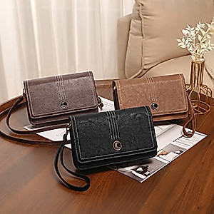 CLUCI Crossbody Purse for Women Wristlet Wallet Small Shoulder Bag with Card Slots Leather Flap Cell phone Clutch Two-toned Coffee