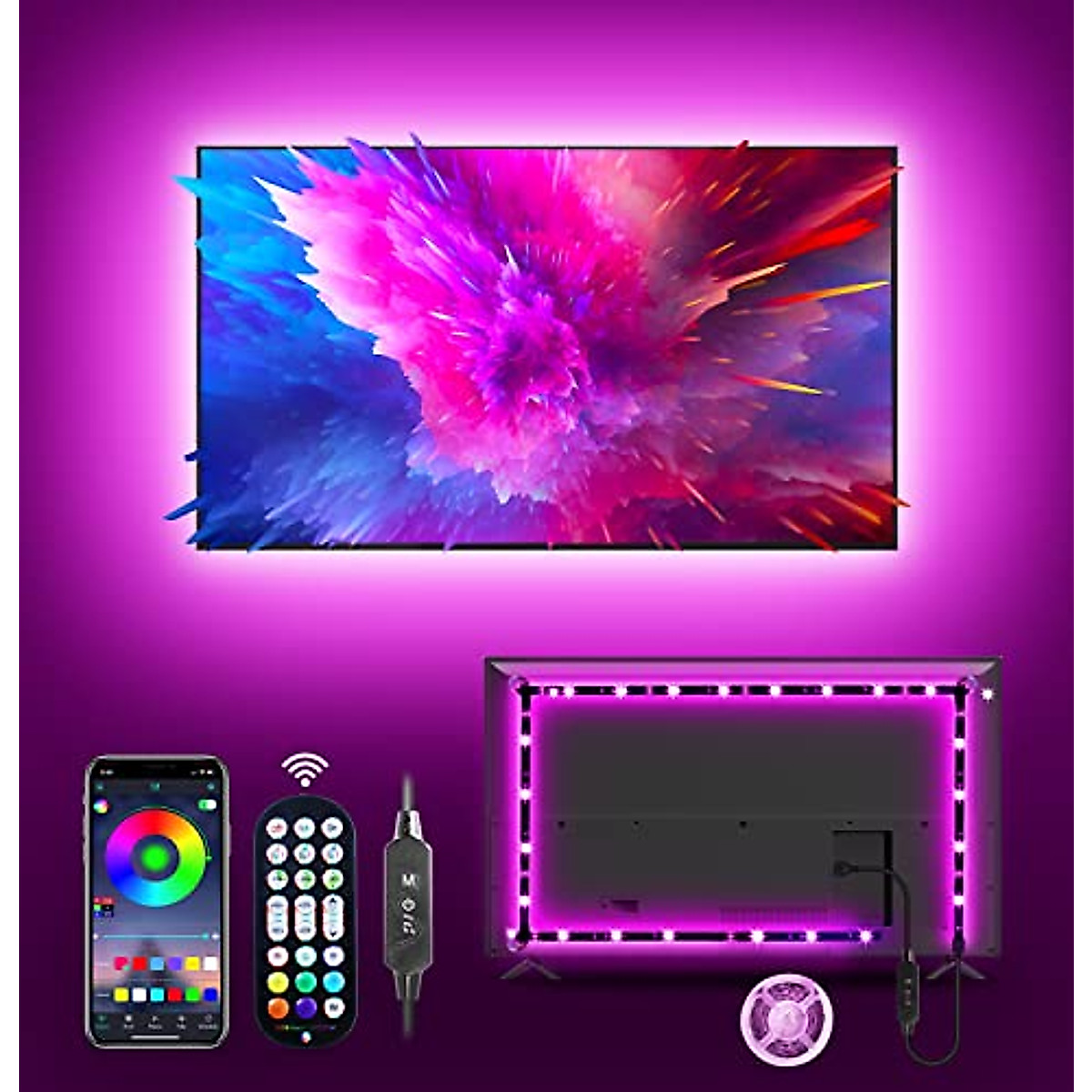 MATICOD LED 9.84ft RGB Strip Lights for TV Behind, USB for 32-43in TV, Bluetooth APP Remote Control Music Sync TV Backlight for Gaming Room