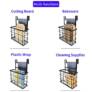 Qflushor Cabinet Door Organizer with Towel Bar, Cutting Board Organizer with Towel Holder, Over The Cabinet Door Organizer, Kitchen Cabinet Organizer for Pantry, Baking Sheet, Plastic Wrap, Black