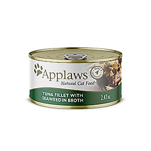 Applaws Natural Wet Cat Food, 24 Pack, Limited Ingredient Food for Cats, Tuna Fillet with Seaweed in Broth, 2.47 oz Cans