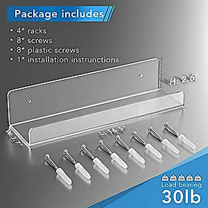 4 Pack 16.5" Acrylic Invisible Floating Bookshelf Multifunctional Wall Shelf, Hangable CDs Picture Book Display and Acrylic Nail Polish Shelves for Picture Storage, Kitchen Bottle & Can Display