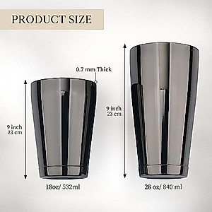 Jettory Boston Shaker - Premium 18 oz & 28 oz Weighted Cocktail Shaker - Professional Boston Shakers Set For Bartenders - Bar Shaker Made from Stainless Steel 304 - Bar Tool (Black)