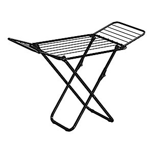 Serchou Double Wings Drying Rack Indoor Folding Hanger Household Wrought Iron Painting Floor Coat Rack, Black