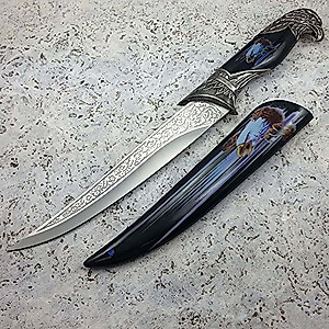 13" EAGLE HEAD DAGGER Collectors Hunting Carbon Steel Sharp Tactical Fixed Blade Knife W/DECORATIVE EAGLE PRINTED SHEATH