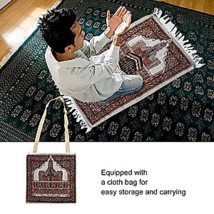 Tnfeeon Muslim Prayer Mat with a Cloth Bag Pilgrimage Carpet Muslim Praying Rug for Pilgri Thick Cotton