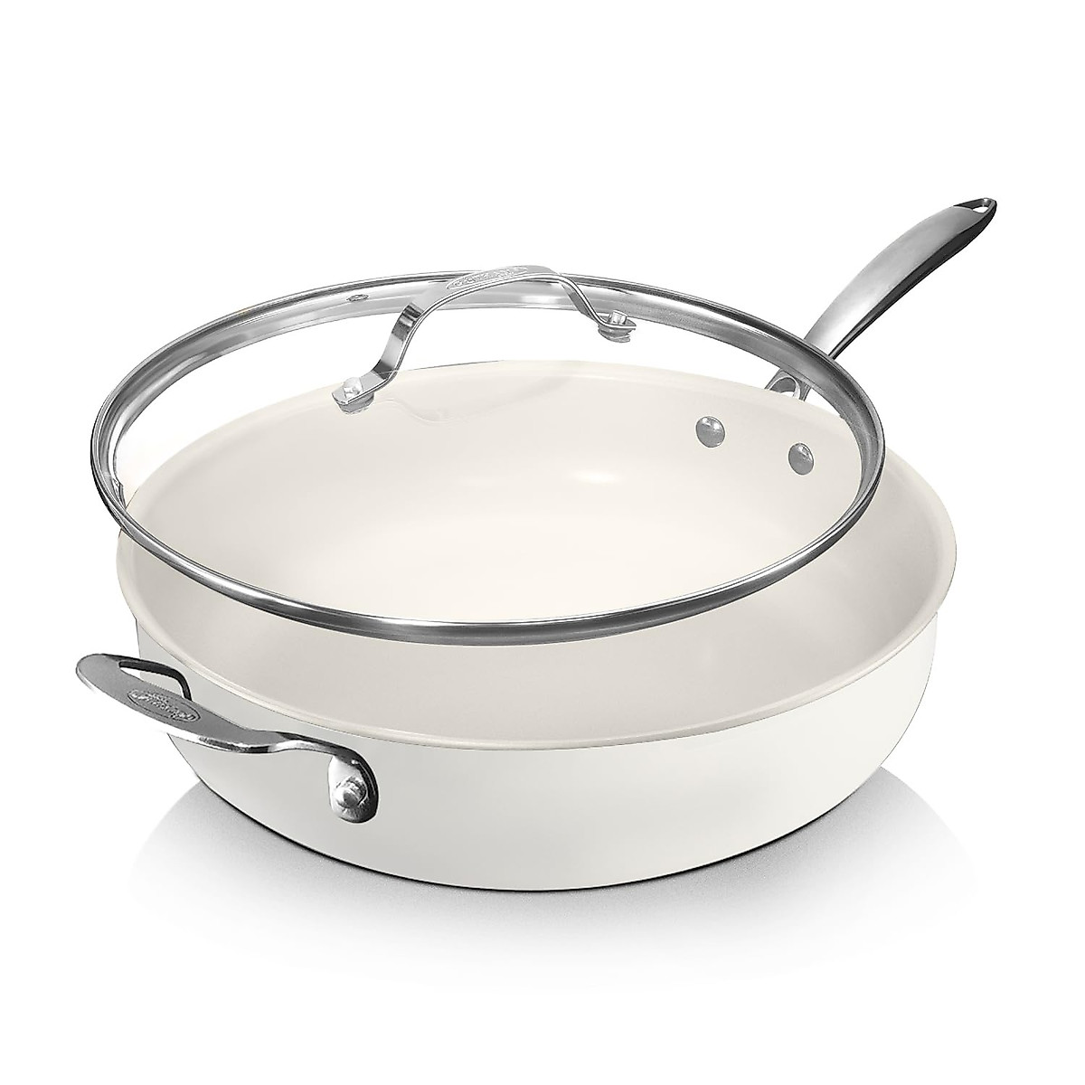 GOTHAM STEEL 5.5 Qt Saute Pan with Lid - Non Stick Frying Pans Nonstick Deep Frying Pan, Nonstick Pan, Cooking Pan, Nonstick Skillet, 100% PFOA Free Ceramic Pan, Dishwasher Safe, Cream White