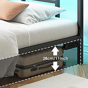 Fixwal Twin Bed Frame with Charging Station, Metal Bed Frame with Port and Outlet, Black