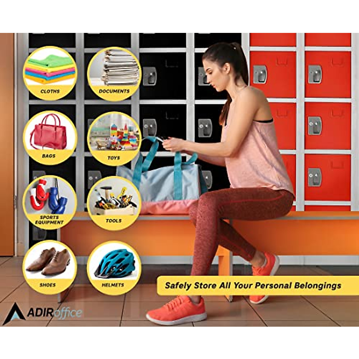 AdirOffice Large School Locker with 6 Doors 6 Hooks Storage Locker for Garage Storage - Office Storage Lockers (6 Door, Red)