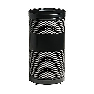 Rubbermaid Commercial Products Perforated Steel Trash Can, 25-Gallon, Black, Hands-Free Indoor/Outdoor Garbage Bin for Mall/Stadium/Office/Lobby/Restaurant