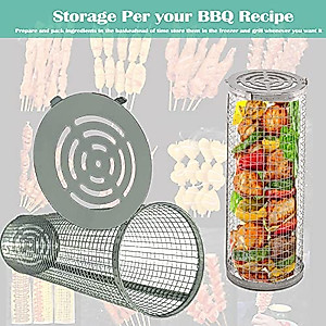 2pcs Rolling Grilling Basket - Stainless Steel BBQ Grill Mesh for Vegetables, Fish and French Fries, Round Stainless Steel Grill Mesh (Pack of (M+L))