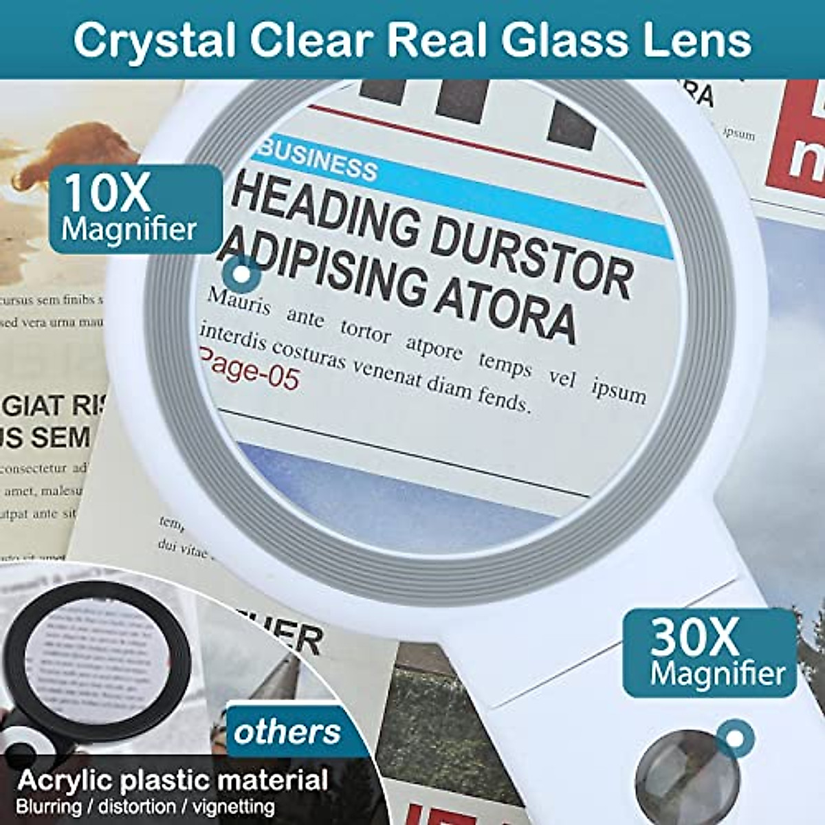 10X 30X Magnifying Glass with Light and Stand, Dimmable 18 LED Folding Handheld Magnifying Glass with Scale, Hands Free Lighted Magnifier for Close Working, Reading, Jewelry, Craft, Painting Miniature