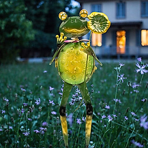 HOBYLUBY Frog Garden Solar Lights, Outdoor Decorations for Yard, Patio, Lawn Decor - 11.4'' Decorative Frog Figurines