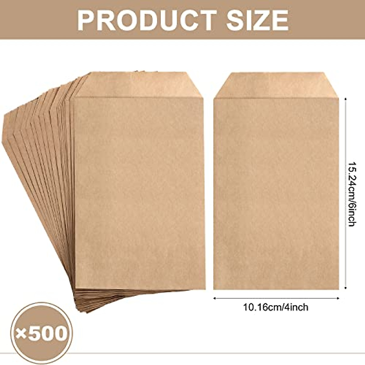 Eersida 500 Pack Kraft Paper Bags Brown Treat Bags Mini Paper Bags Small Flat Favor Bag Silverware Bags Party Favor Bag Envelopes Bags Snack Cookie Popcorn Candy Sandwich Gift (4 x 6 Inch)