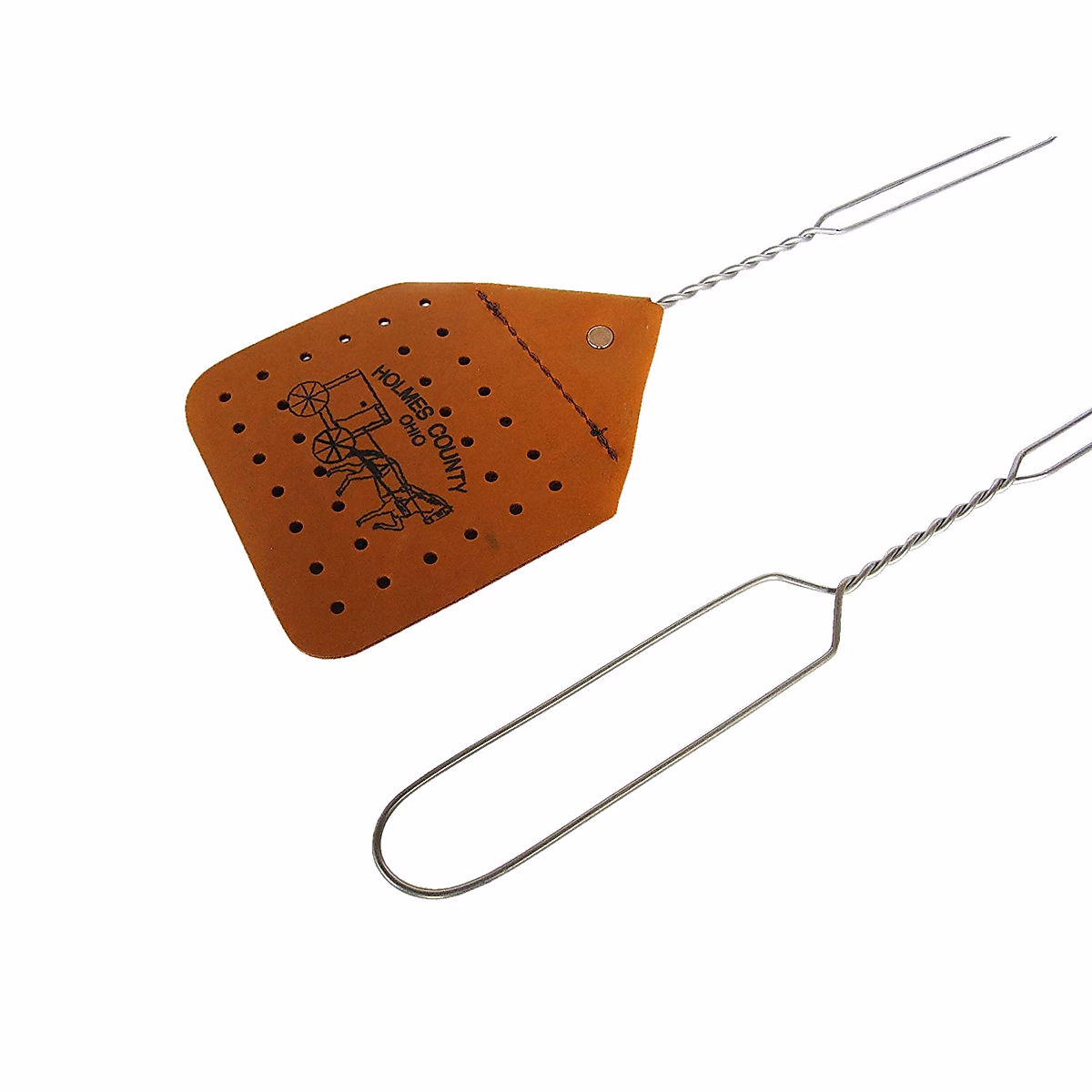 Amish Leather Fly Swatter Brown Holmes County Handcrafted Wire Handle