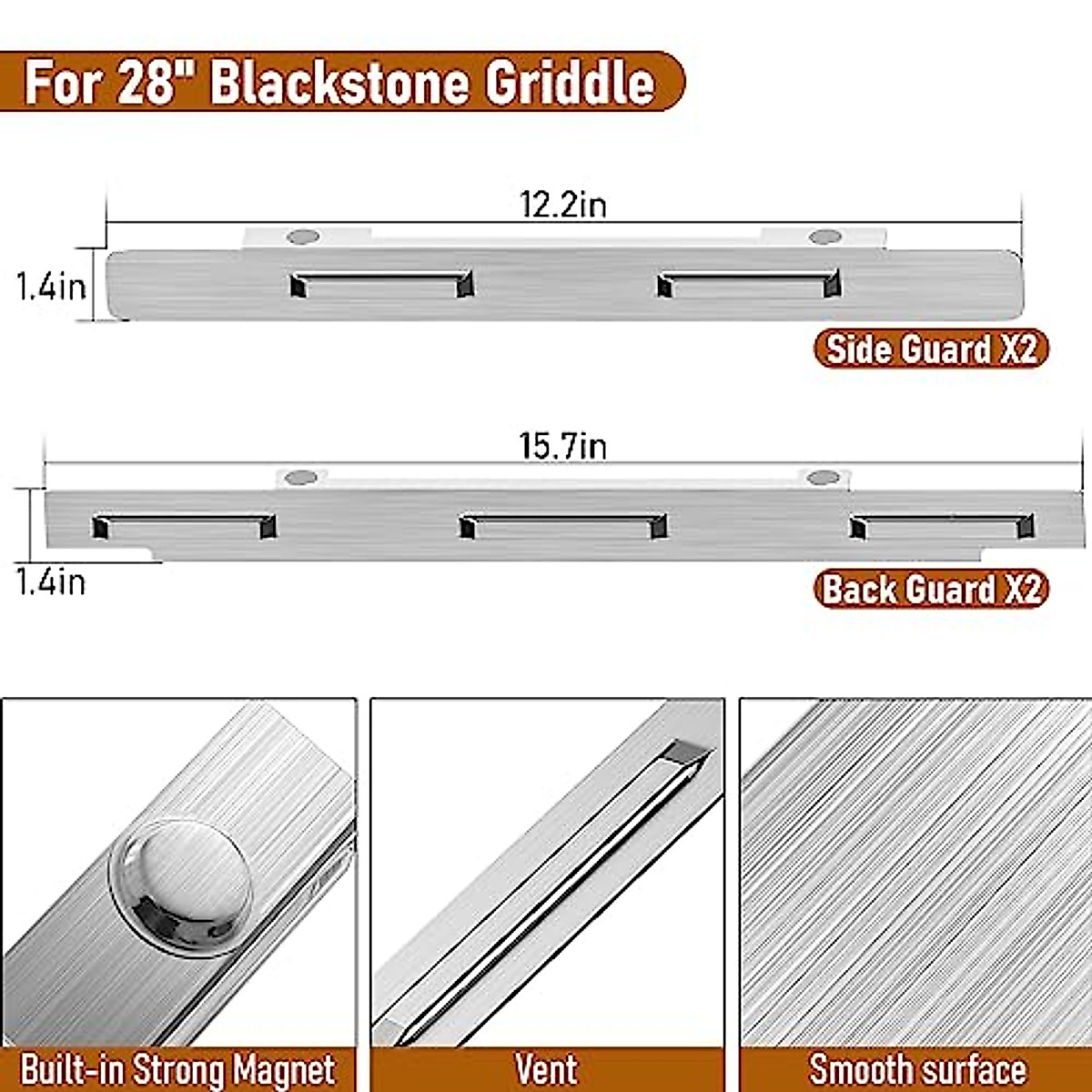 Grarg Wind Guards for Blackstone 28” Griddle,Blackstone Griddle Accessories Stainless Steel Magnetic Wind Screen for Outdoor Backyard BBQ Cooking Gas Saving(28 Inch)