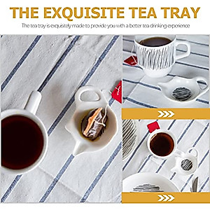 CALLARON Coffee Accessories 2pcs Ceramic Tea Bag Coasters Spoon Rest Teapot Shape Teabag Caddy Holder Saucer Set Sauce Dip Bowl Snack Seasoning Dish Tray Bracket for Tea Party Decorative Tray