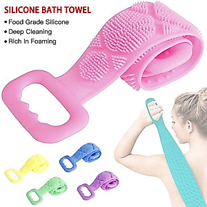 LUYILA Exfoliating Bath Washcloths Silicone Back Exfoliating Shower Pads, Extra Long Scrubber Skin Clean Shower Brushes, Back Scrubber Men Women Bath Towel Massage (Color : Pink)