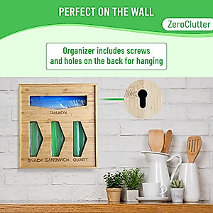 ZeroClutter Ziplock Bag Organizer for Kitchen Drawer: Fits Snack, Sandwich, Quart, Slider Quart, and Gallon Ziplock Bags; Bamboo Drawer Organizer for Kitchen Organization