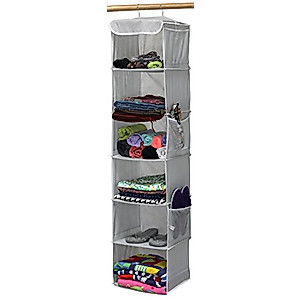 Simple Houseware Hanging Closet Organizers Storage, 6 Shelves, Gray