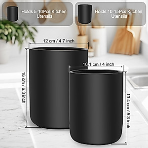 YKDGBRE Ceramic Utensil Holder for Kitchen Counter, Black Kitchen Utensil Holder for Countertop, 2 Pcs Cooking Utensil Crocks for Spatula, Spoon, Forks, Plant