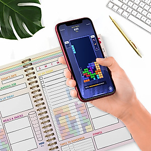 Tetris To Do List Daily Task Checklist Planner Time Management Notebook by Bright Day Non Dated Flex Cover Spiral Organizer 8.25 x 6.25