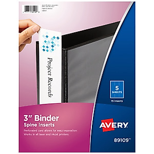 Avery Binder Spine Inserts, for 3 Inch Ring Binders with 3.5" Spine Width, 15 Cardstock View Binder Spine ID Inserts (89109)