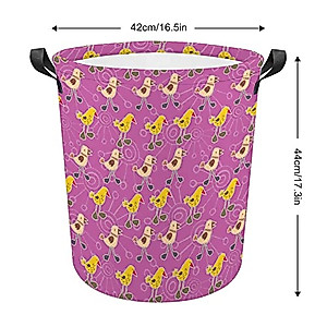 Chicks Pattern Foldable Laundry Basket Waterproof Hamper Storage Bin Bag with Handle 16.5"x 16.5"x 17"