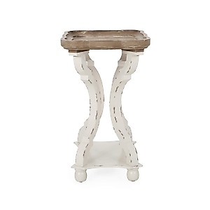 Christopher Knight Home Esther French Country Accent Table with Rectangular Top, Natural + Distressed White