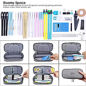 Aiscool Big Capacity Pencil Case Holder Canvas Bag Pen Organizer Pouch Stationery Box Oxford Cloth Large Storage for School Supplies School Office Stuff (Gray) 8.5 x 4 x 2.4 inches