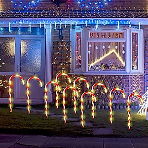 PinPon Candy Cane Lights Outdoor Pathway, 10 Pack 21" Pathway Markers Walkway Lights with Stake, Xmas Decorations for Outdoor Yard Patio Garden