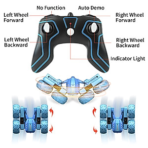 Amicool Remote Control Car Boy with Headlight, Hobby RC Car Stunt Kids Toy Gift for Boys Girls 6+ Years, Electric 4WD 2.4Ghz Double Side Rotating Race Vehicle 360° Flips Offroad Birthday Xmas