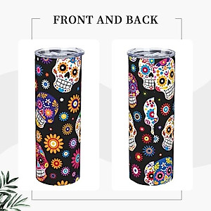 Tangopi Skull Head Floral 20 oz Tumbler with Lid and Straw Insulated Travel Coffee Mug Reusable Spill Proof Coffee Cups Stainless Steel Water Bottle for Hot and Cold Drinks