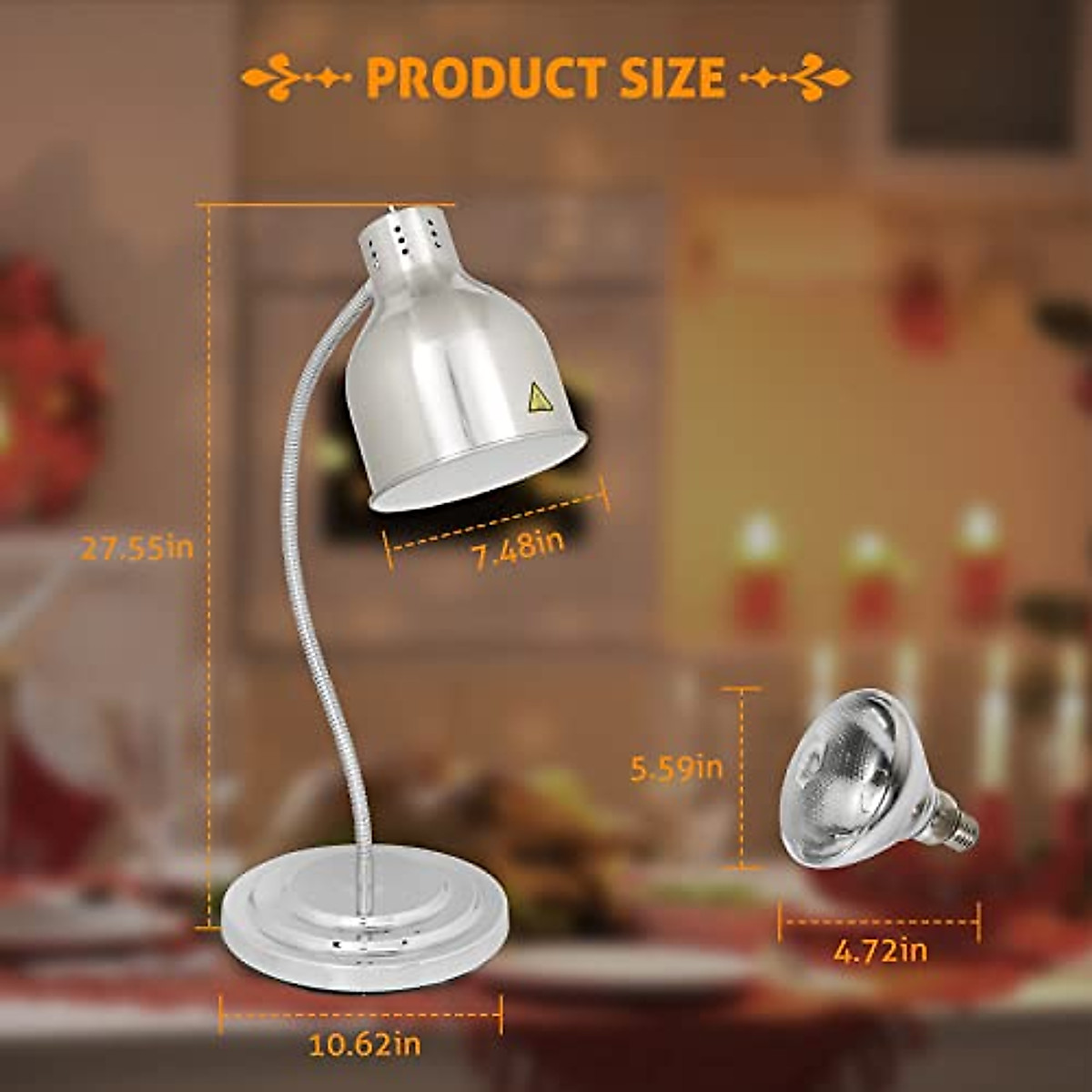 WICHEMI Food Heat Lamps Food Heat Preservation Lamp Commercial Food Warmer Lamp Catering Heat Lamp for Food Heating Restaurant Kitchen Food Service Buffet Home Use (Single Head, 250W Bulbs)