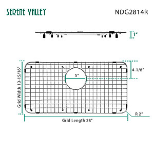 Serene Valley Sink Bottom Grid 28" x 13-15/16", Rear Drain with Corner Radius 2", Sink Protector NDG2814R