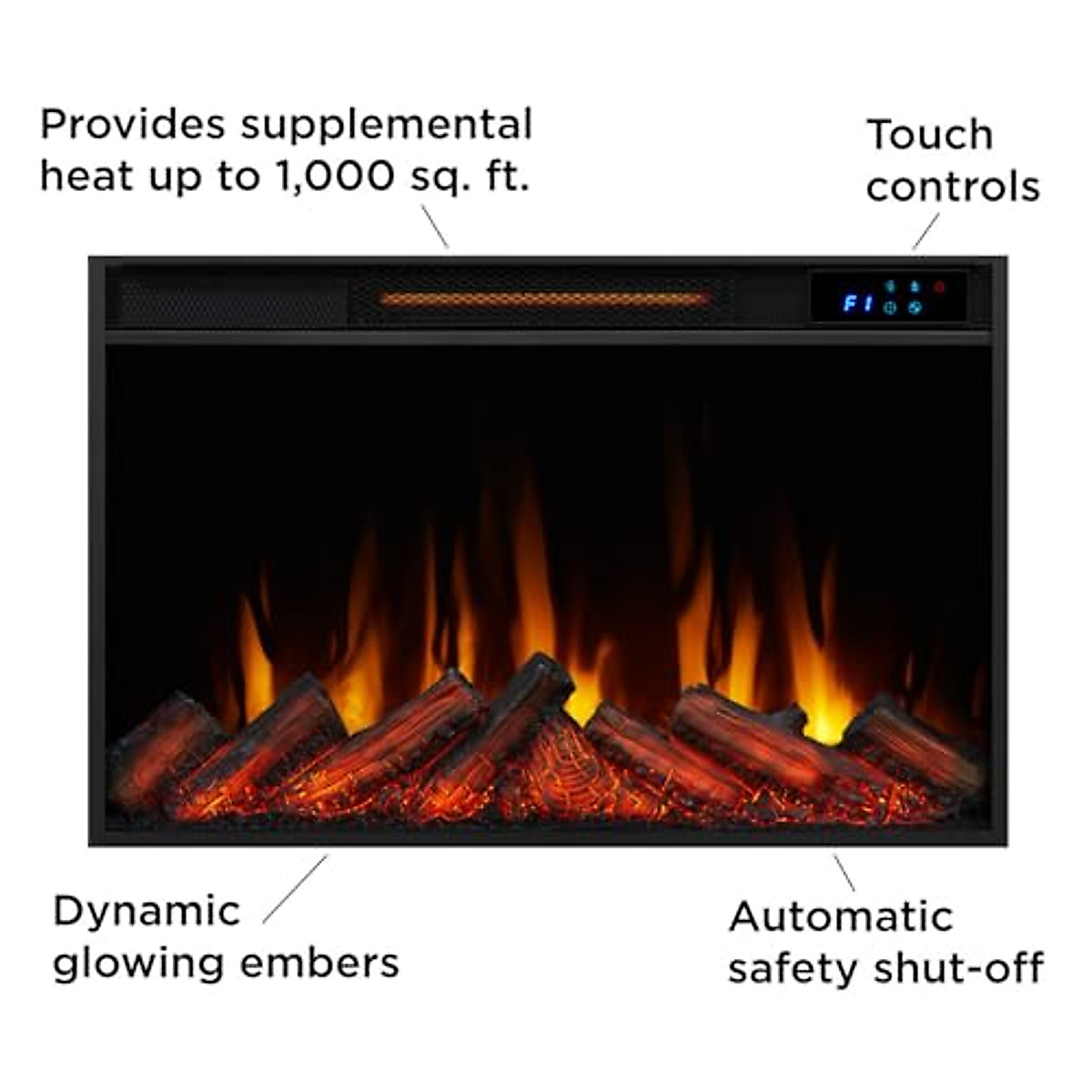 Real Flame Crawford Slim Indoor Electric Fireplace, Black, Free-Standing with Real Wood Mantel Finish - 6 Flame Colors, Adjustable Thermostat, 120V, 1400W, 5100 BTUs