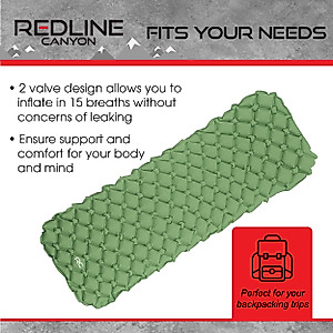 Redline Canyon Camping Sleeping Mat - 1.1lb Green Inflatable Camping Pad Backpacking Air Mattress Sleeping Bag Camp Pad