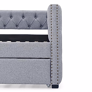 Sofa Bed, Sleeper Sofa- 2 in 1 Pull Out Couch Bed, Sofa Sleeper with Pull Out Bed, with Button and Copper Nail on Square Arms，Full Daybed & Twin Trundle, Grey（85“x57”x31.5“）