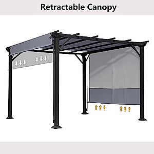 GAZEBEST 10' x 10' Patio Pergola with Retractable Canopy and Weather-Resistant Steel Frame, Backyard Sun Shade Canopy Cover Shelter for Porch Party, Garden, Grill Gazebo,Gray