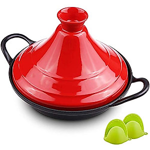 JINXIU Casserole 27Cm Lead Free Cooking Tagine, Tagine Pot Ceramic Casserole with Silicone Gloves, for Different Cooking Styles - Compatible with All Stoves