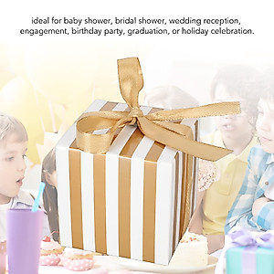 Restokki 50Pcs Mini Gift Boxes 2.2in Squared Gold Stripes Easy Assembly Gift Wrapping Box with Ribbons for Party Wedding Birthday Christmas Party